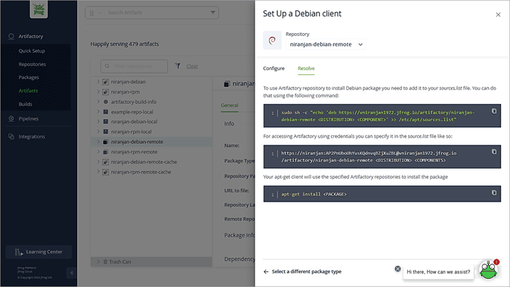 Setup of RPM and Debian repositories with JFrog Artifactory