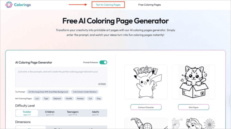 Colorings.io Review: Online AI Coloring Page Generator